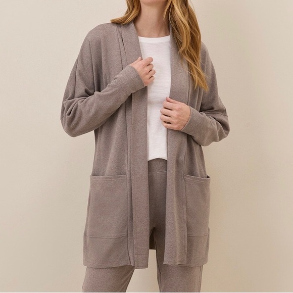 Pact | Sweaters | Pact Airplane Wrap Open Front Cardigan Taupe Organic ...